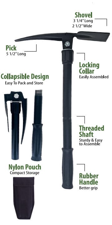17 1/2" Compact Folding Prospector's/Camping Pick/Shovel with Carrying ...
